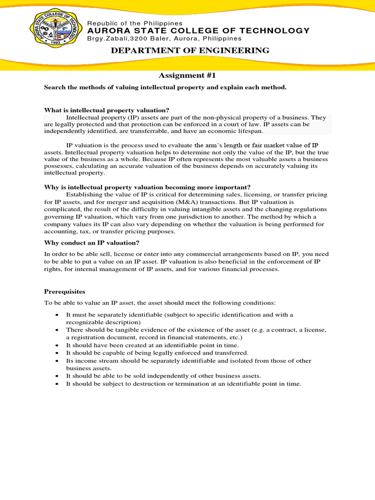 Methods of Valuing IP | PDF | Valuation (Finance) | Intellectual Property