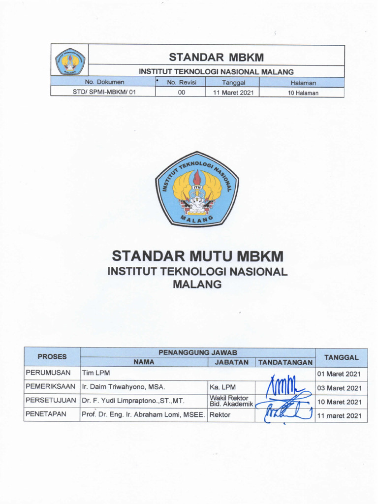 Standar Mutu MBKM Itn Malang | PDF