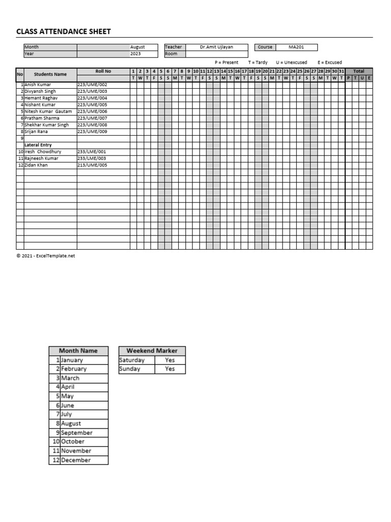 MA201 August Attendance Log | PDF