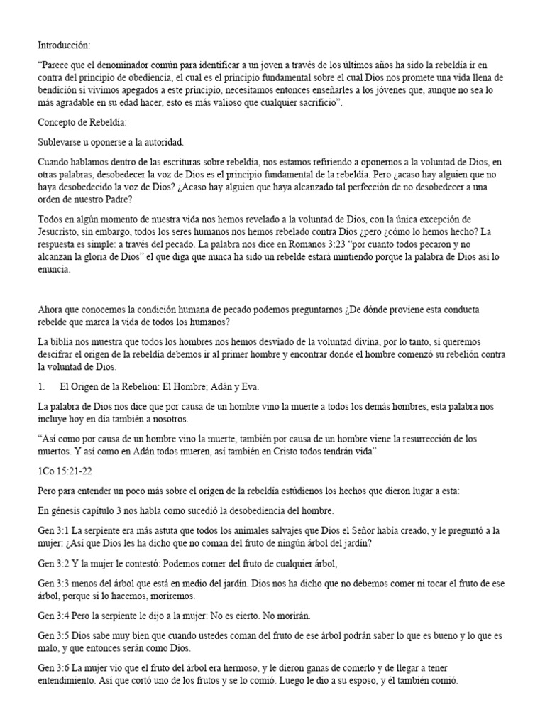 Origen y Significado de la Rebeldía Bíblica | PDF | Satán | Pecado