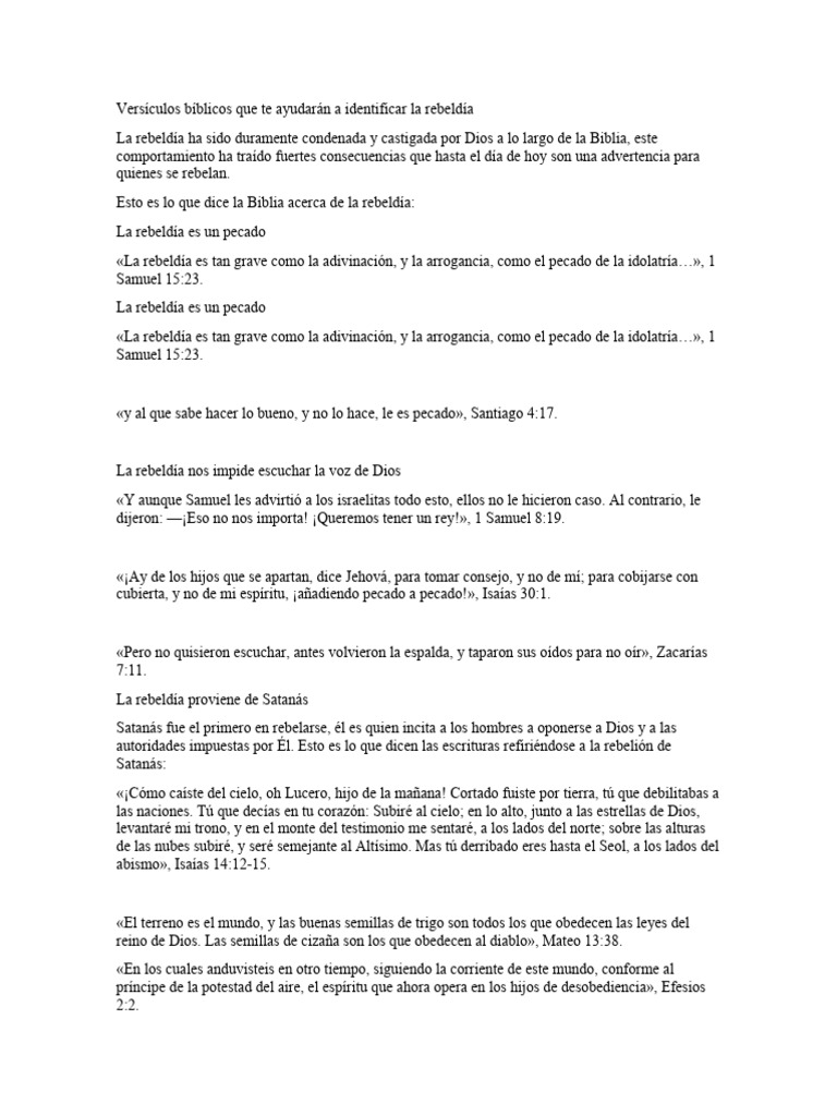 Versículos Bíblicos Que Te Ayudarán A Identificar La Rebeldía | PDF ...