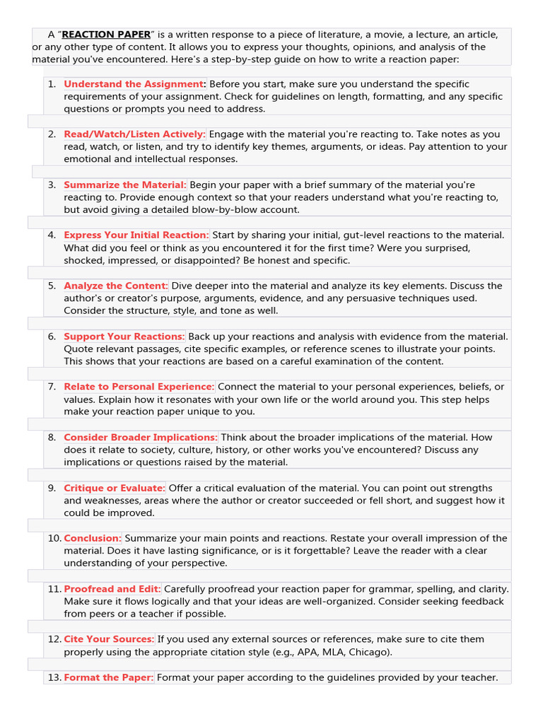 GUIDE FOR REACTION PAPER | PDF | Apa Style | Cognition