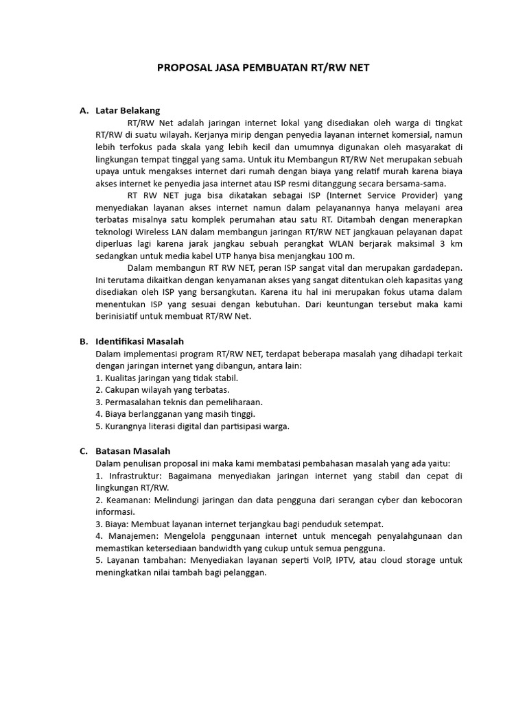 Proposal Pembuatan RT/RW Net | PDF | Komputer