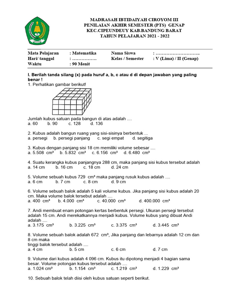 PTS MTK Kelas 5 S2 2020 1 | PDF