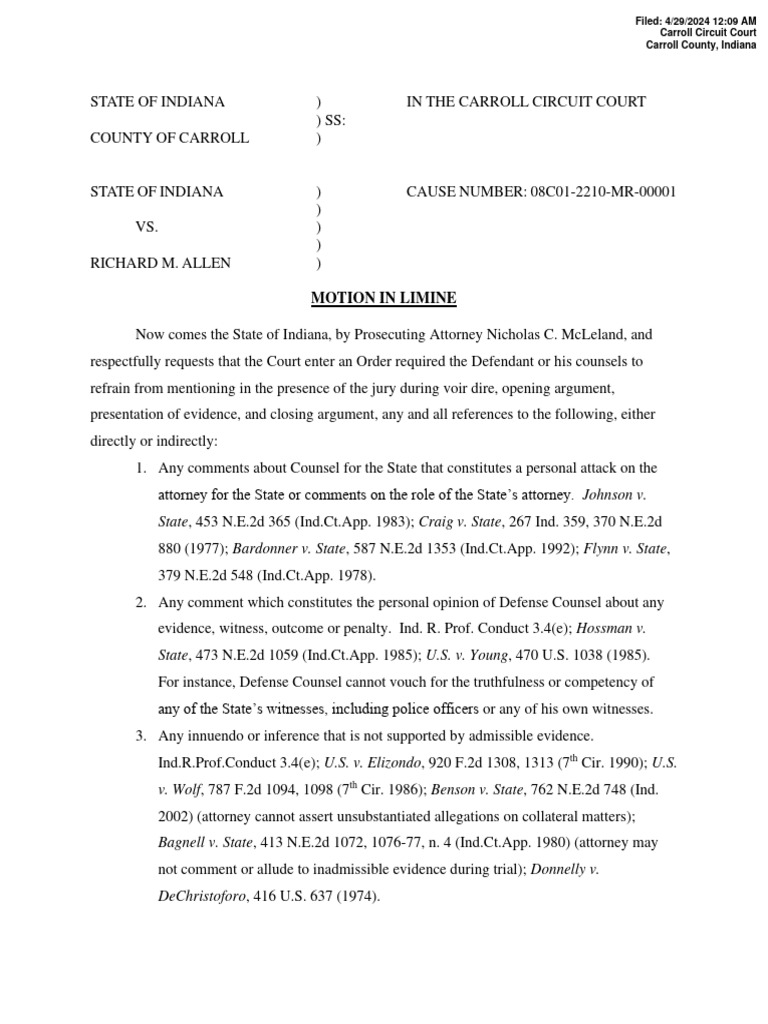 Motion in Limine - Richard Allen | PDF | Relevance (Law) | Public Law