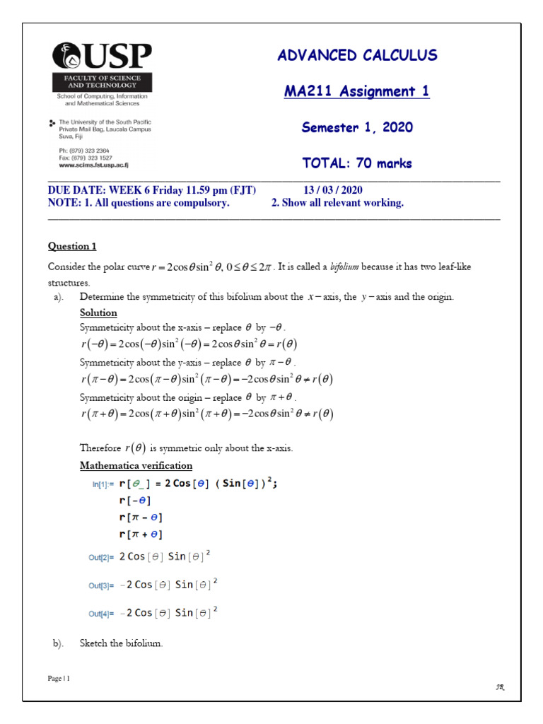 MA211 A1 202001 Solution Final | Download Free PDF | Mathematical Concepts | Complex Analysis