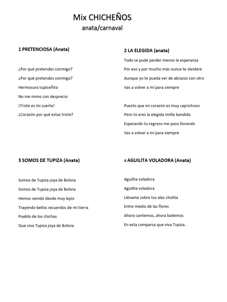 Letras de Canciones Chicheñas y Tupiceñas | PDF