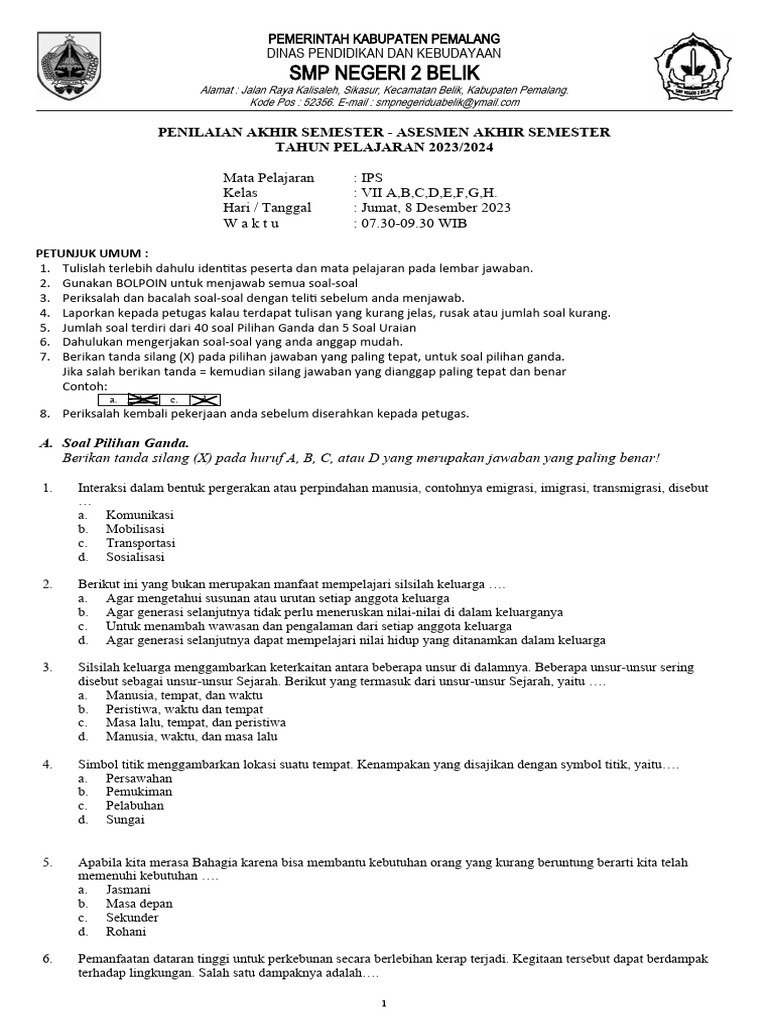 Template Soal Pas-Aas Selesai | PDF