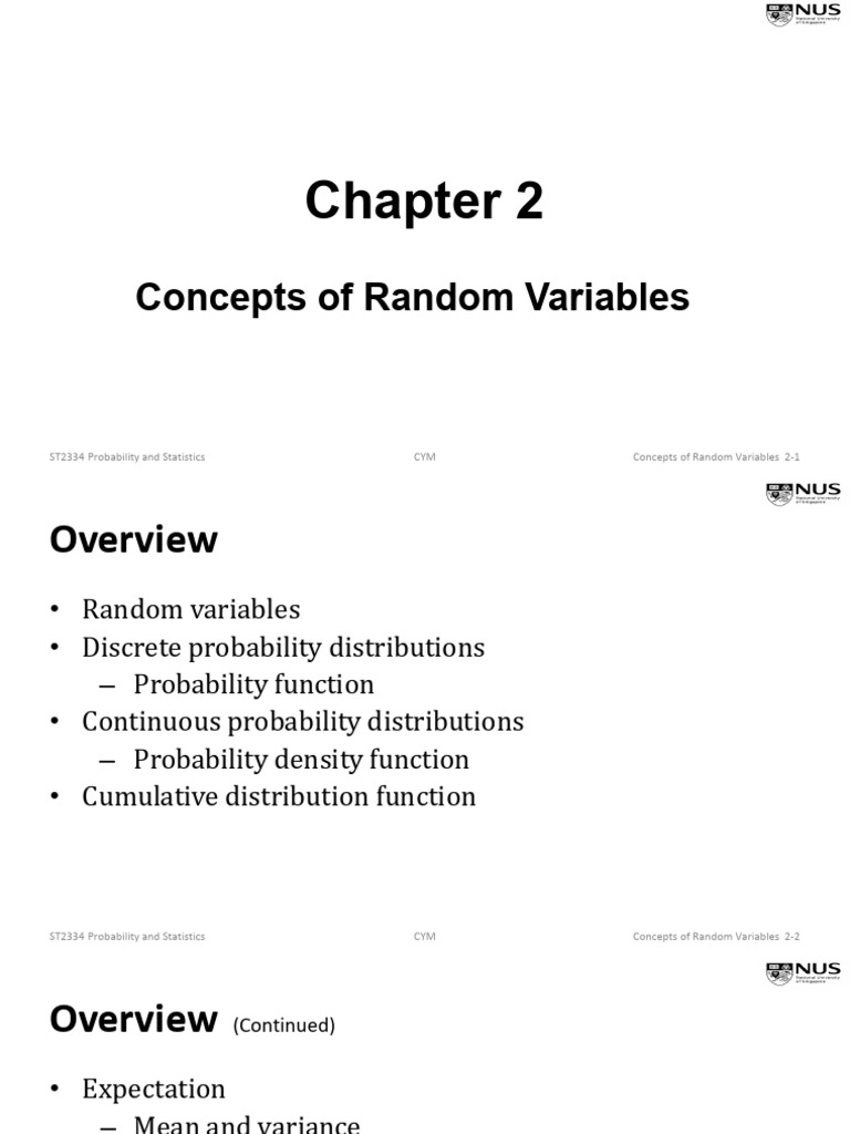 Chapter 2 Concept of Random Variables | PDF | Probability Distribution | Expected Value