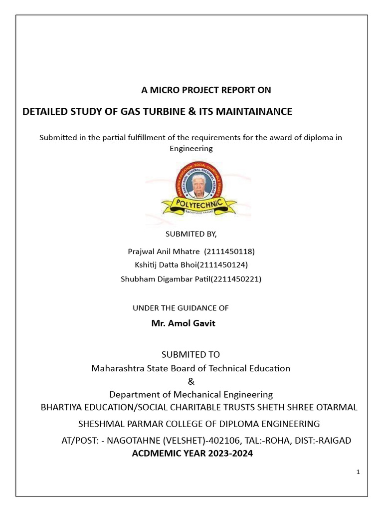 Detailed Study of Gas Turbine & Its Maintainance: A Micro Project ...