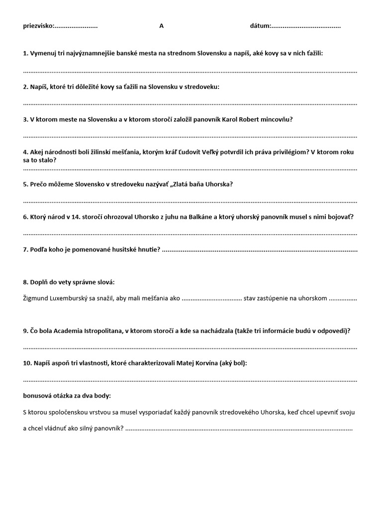 Písomka Z Učív Zlatá Baňa Uhorska, Žigmund Luxemburský A Matej Korvín | PDF