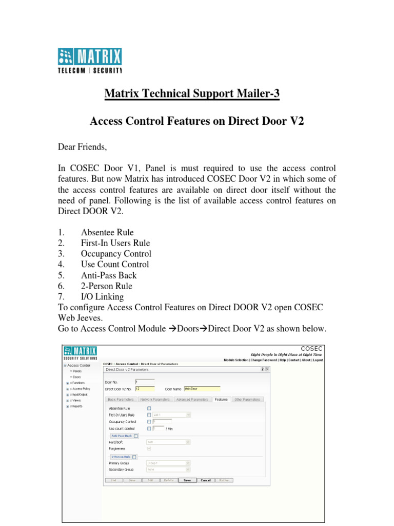MTSM-3 Access Control Features on Direct Door V2 | PDF | Access Control | Input/Output