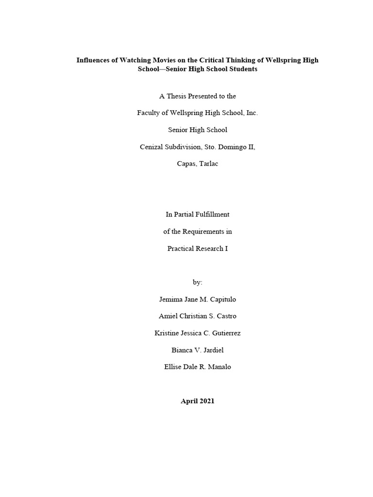 Influences of Watching Movies On The Critical Thinking of Wellspring ...