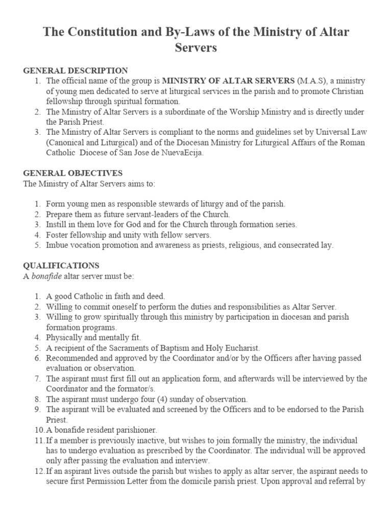 Altar Servers Ministry Constitution | PDF | Catholic Church | Altar