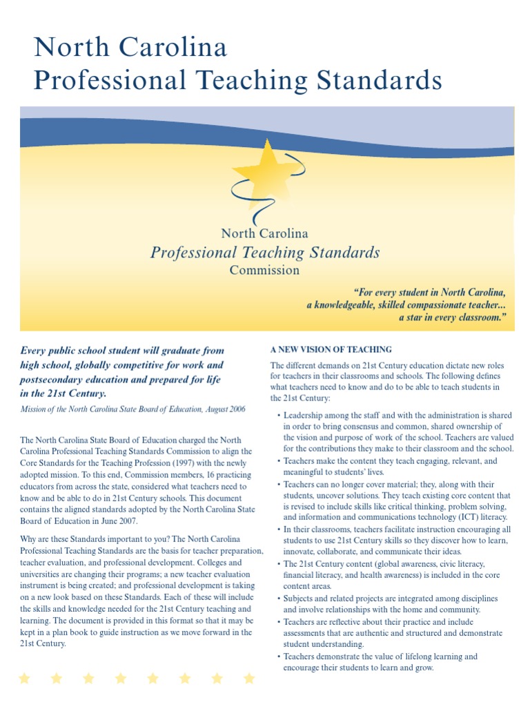 North Carolina Professional Teaching Standards | PDF | Teachers | Differentiated Instruction