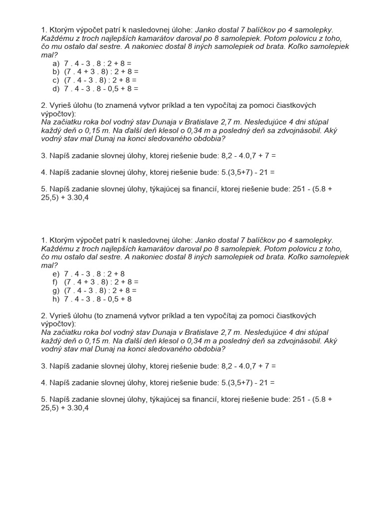 Desatinné Čísla - Problémové Úlohy | PDF