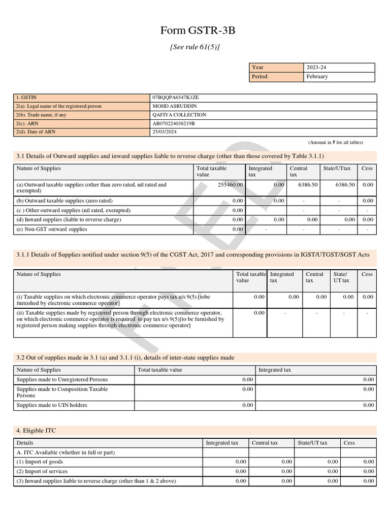 GSTR-3B Filing for February 2024 | PDF | Taxes | Economies