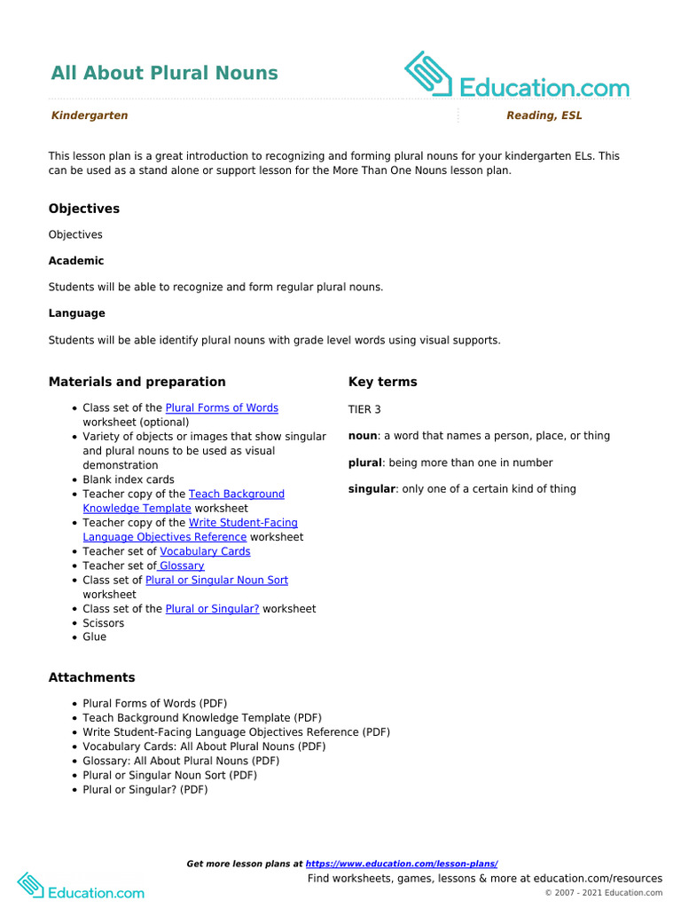 All About Plural Nouns: Objectives | PDF | Grammatical Number | Plural