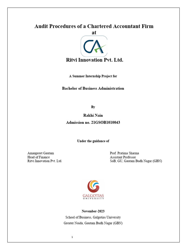 CA Audit Procedures of A Chartered Accountant Firm by Sanyam Jain | PDF ...