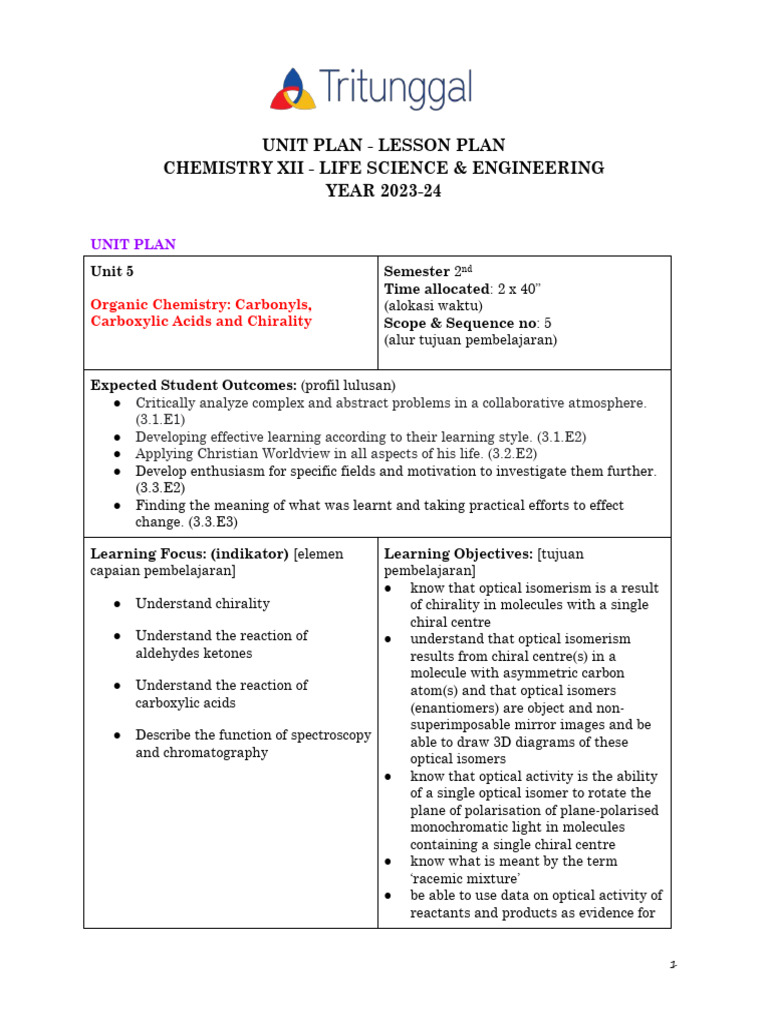 Organic Chemistry Unit Plan: Carbonyls & Chirality | PDF | Aromaticity ...