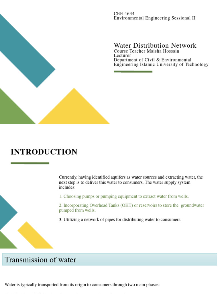 Water Distribution Network Overview | PDF | Water Supply | Pump