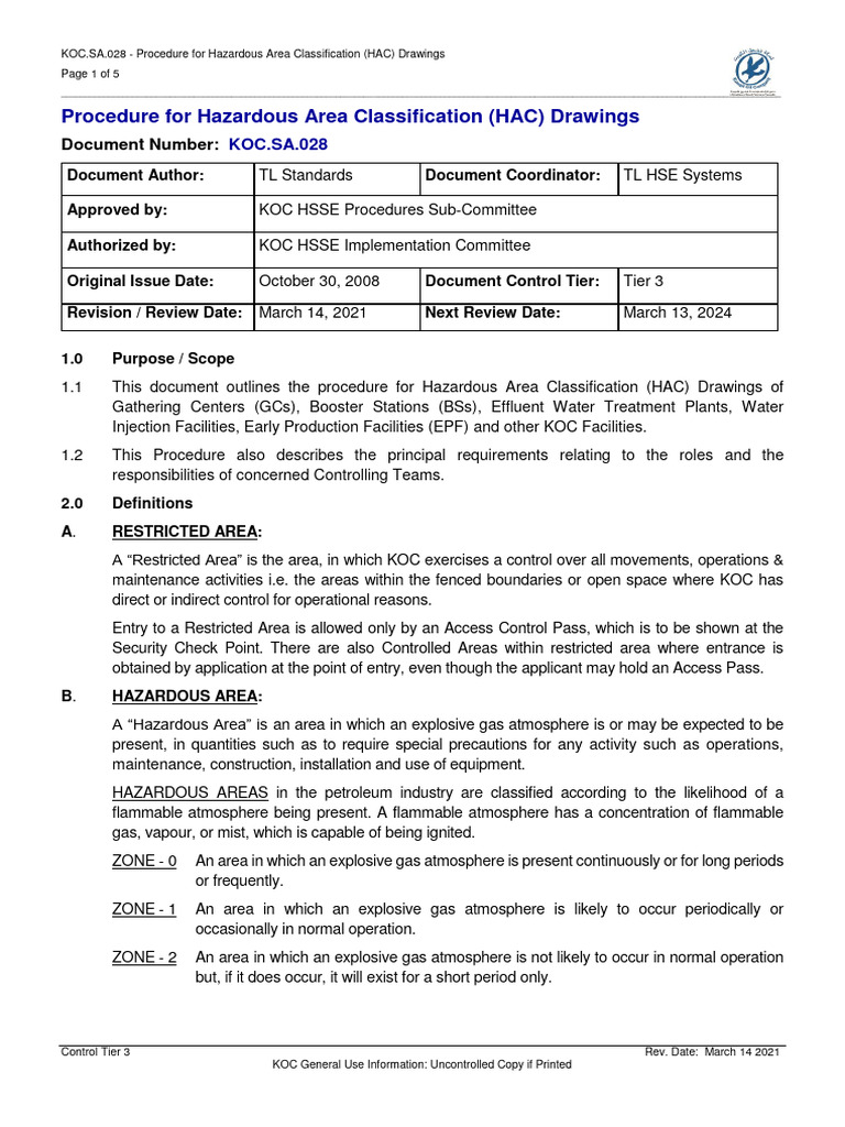KOC - SA.028 - Procedure For Updating Hazardous Area Classif | PDF ...