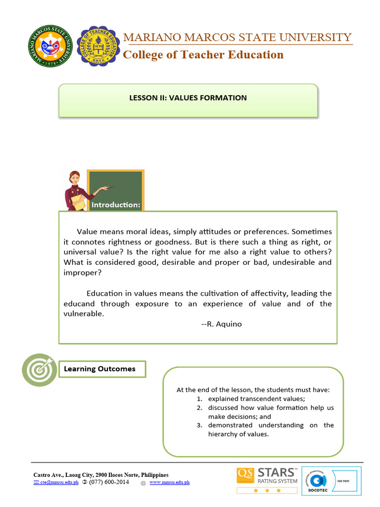Unit Iii Lesson Ii Values Formation | PDF | Pleasure | Cognition
