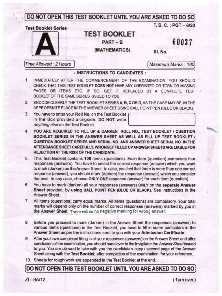 PGT QP Mathmatics | PDF