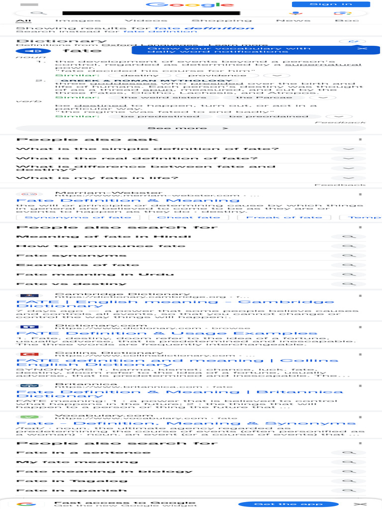 Definition and Meaning of Fate | PDF | Destiny | Linguistics