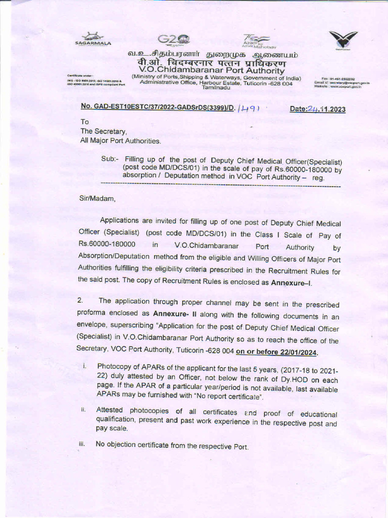 VOC Port Trust Deputy Chief Medical Officer Post Notification and ...