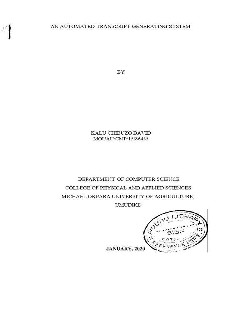 An Automated Transcript Generating System Pdf Computer Network Databases 