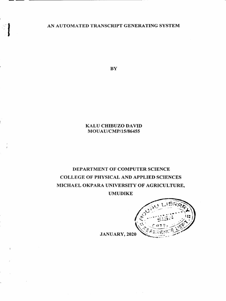 An Automated Transcript Generating System: MOUAU/CMP115186455 | PDF | Computer Network | Databases