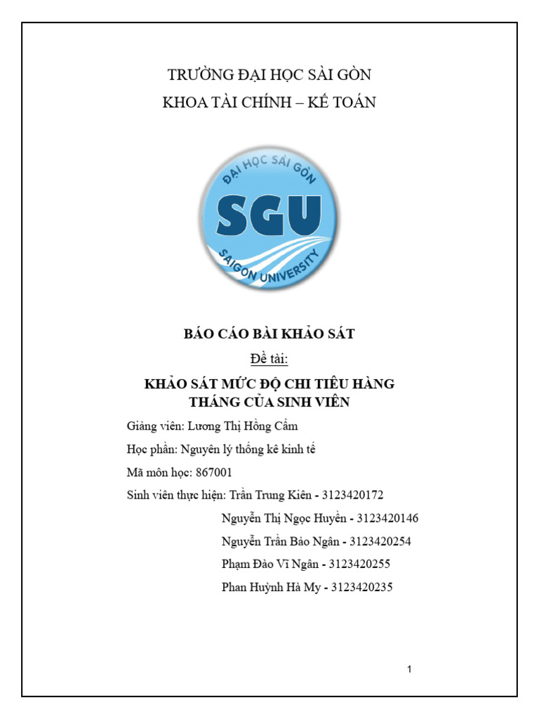 KHẢO SÁT MỨC ĐỘ CHI TIÊU HẰNG THÁNG CỦA SINH VIÊN | PDF