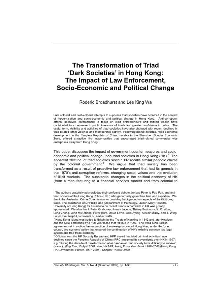 The Transformation of Triad Dark Societies' in Hong Kong: The Impact of ...