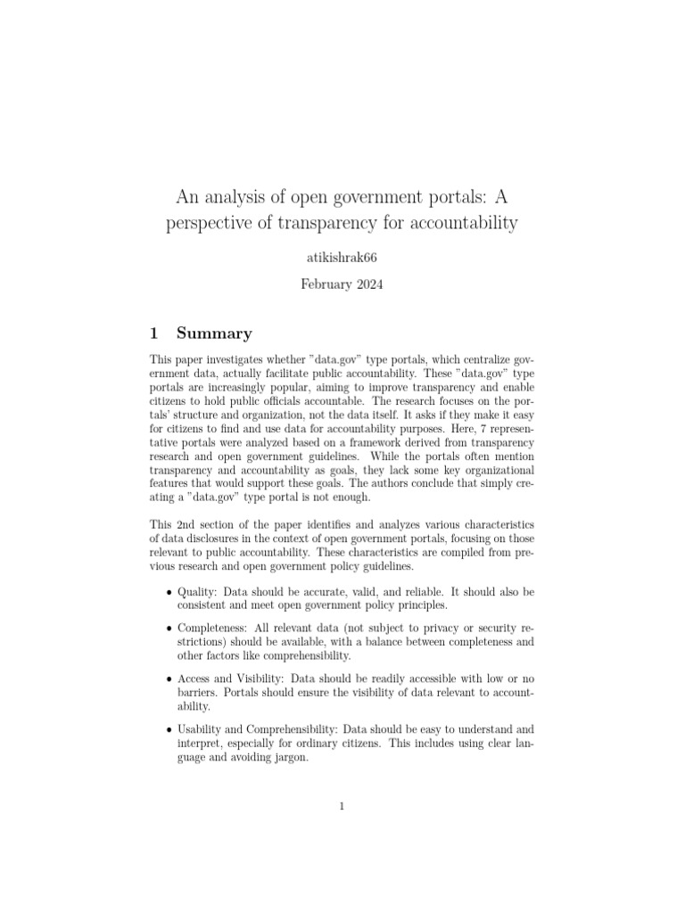 Open Government Portals: Accountability Analysis | PDF | Data | Metadata
