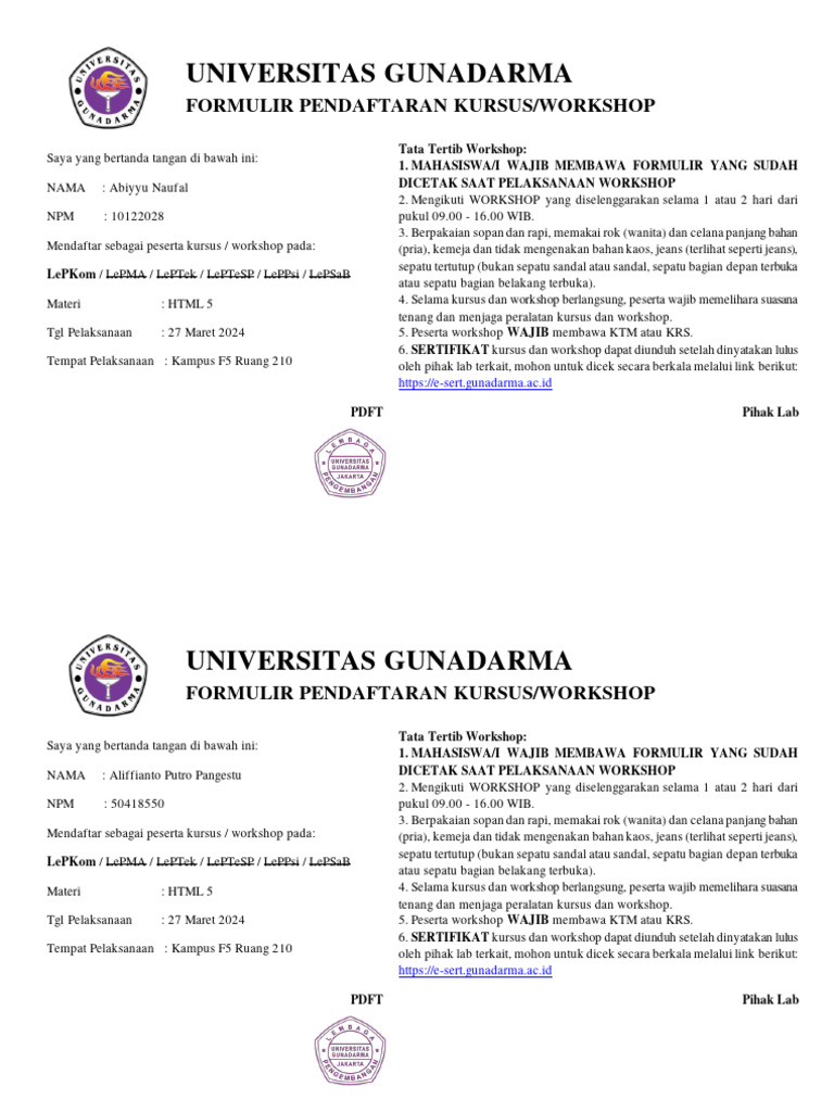 Formulir Pendaftaran HTML 27 Maret 2024 | PDF