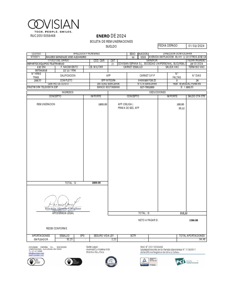 Boleta de Pago Enero | PDF | Bancario