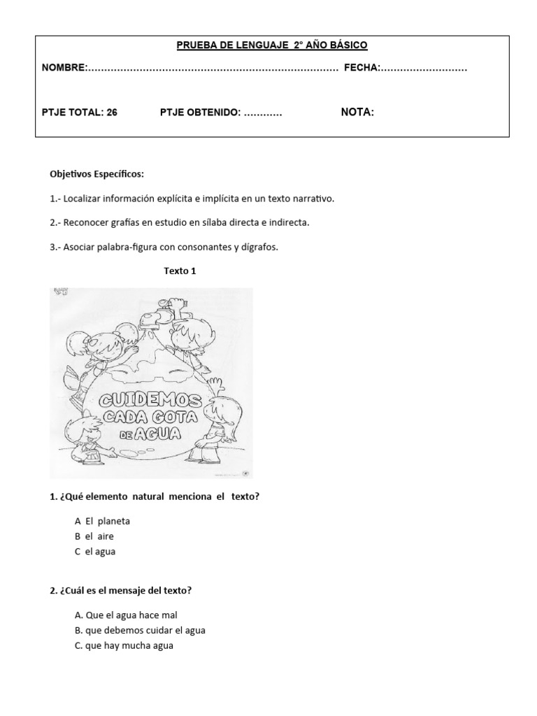 Prueba 2 Basico Lenguaje | PDF