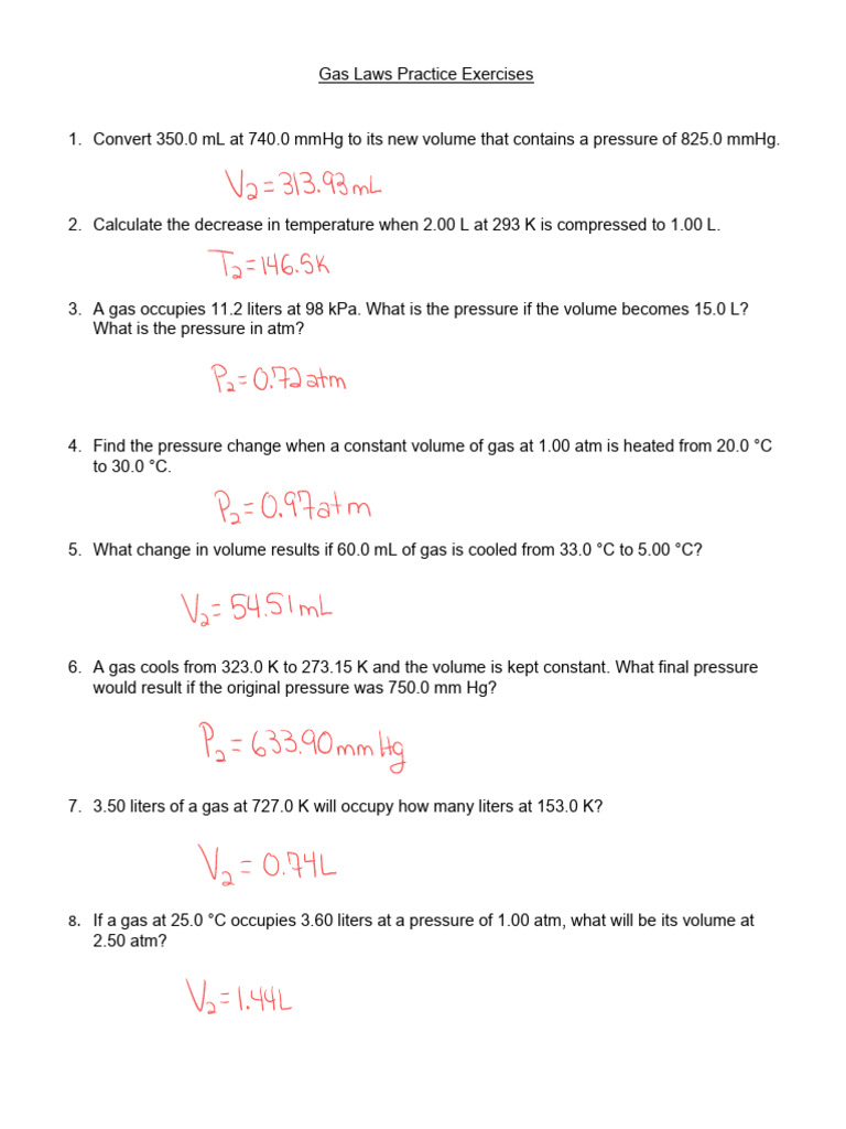 Gas Laws Practice Exercises | Download Free PDF | Pascal (Unit) | Pressure