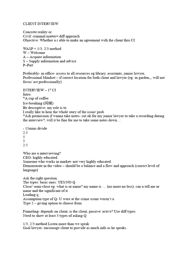 CLIENT INTERVIEW Notes | PDF