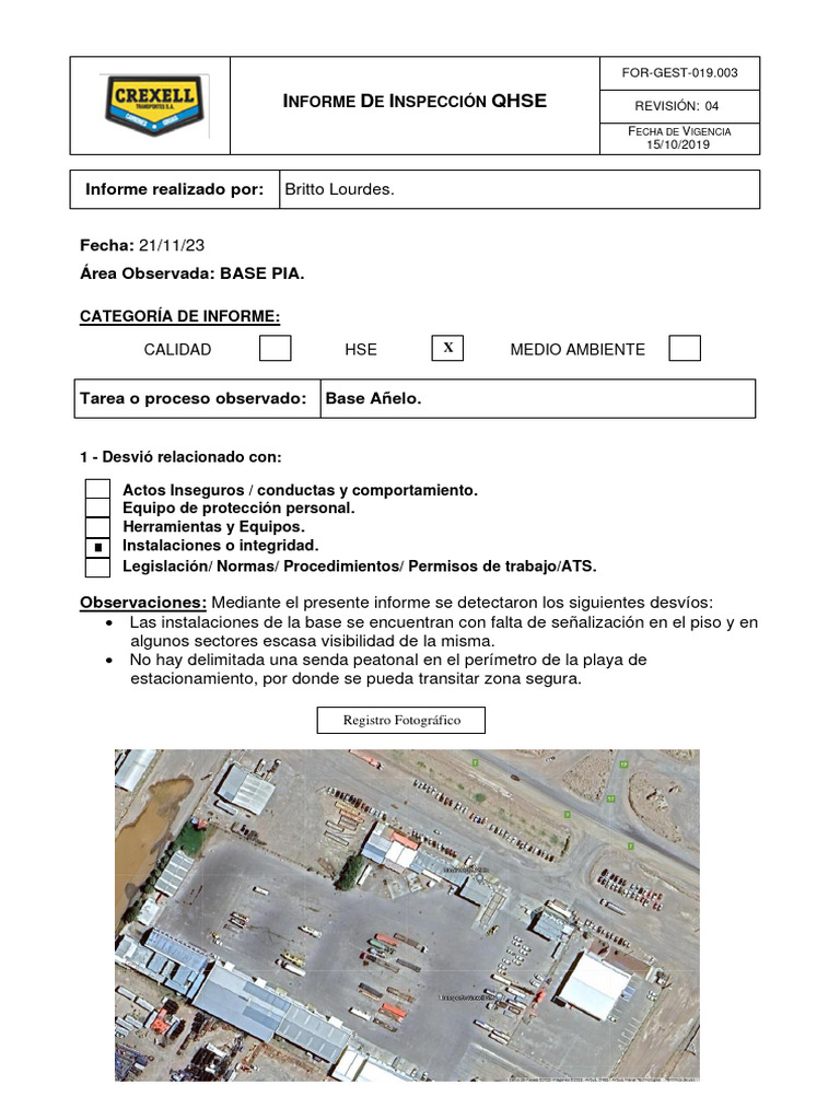 FOR-GEST-019.003 Informe de Inspección QHSE Rev 04.. - SENDAS | PDF