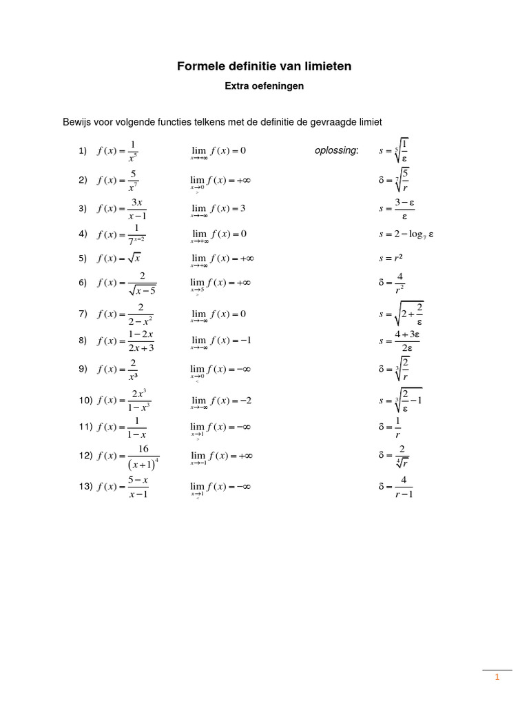 Limieten Formele Def Extra Oef | PDF