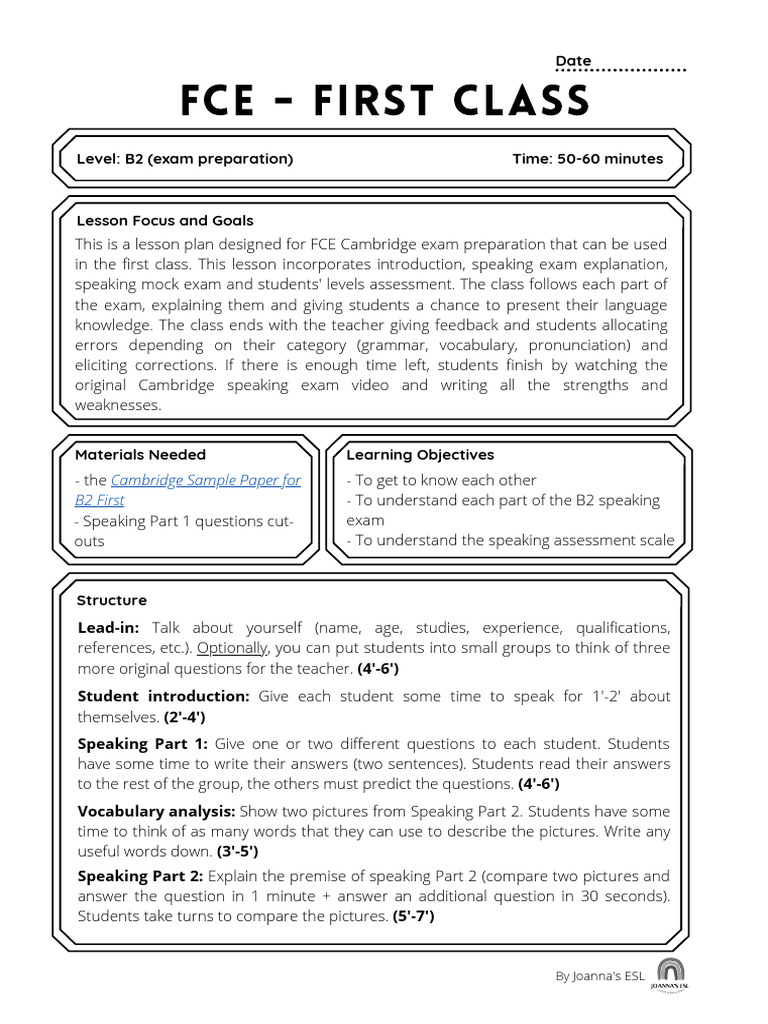 b2 First Class Lesson Plan | PDF | Lesson Plan | Question
