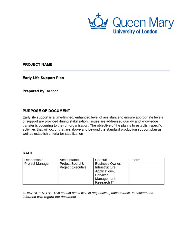Early Life Support Plan Template v1.0 | PDF | Computing | Information ...