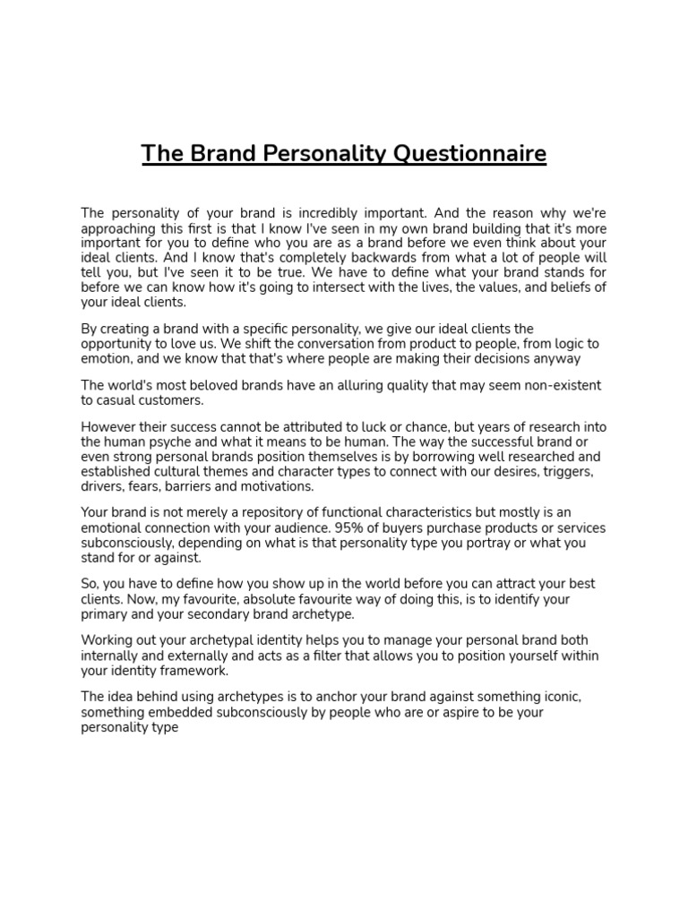 Brand Personality Questionnaire | PDF | Brand | Psychology