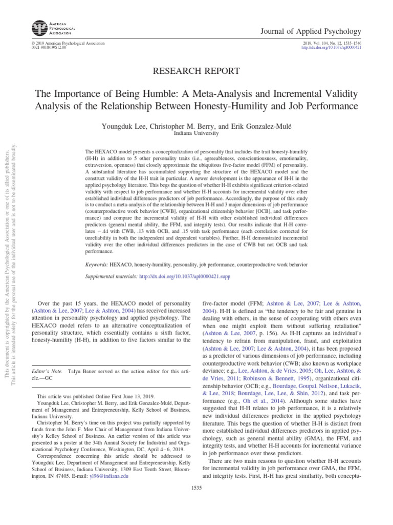 The Importance of Being Humble | PDF | Psychology | Psychological Concepts
