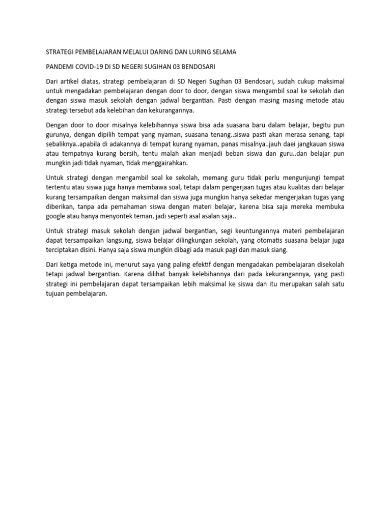 Strategi Pembelajaran Melalui Daring Dan Luring Selama | PDF | Karier & Perkembangan