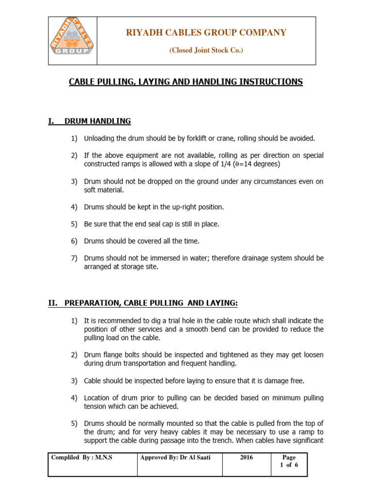 Cable Pulling and Laying Guide | PDF | Pipe (Fluid Conveyance ...