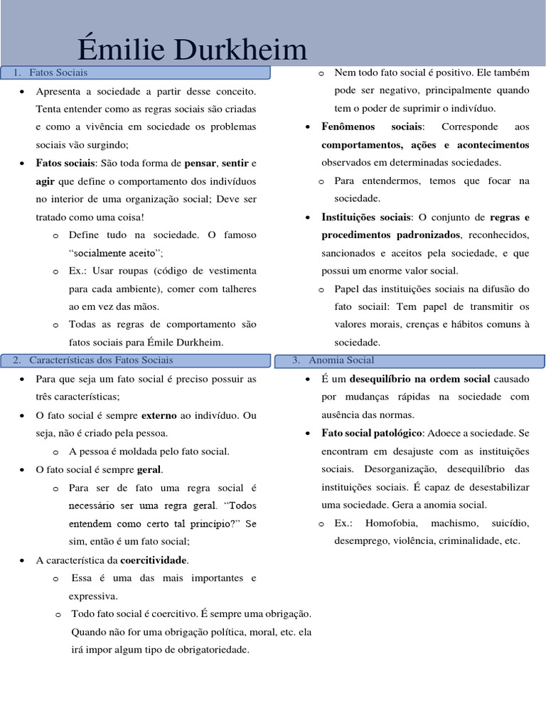 Emilie Durkheim Fatos Sociais | PDF | Sociologia | Sociedade