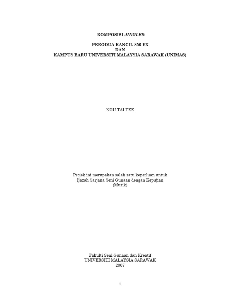 KOMPOSISI JINGLES PERODUA KANCIL 850 EX DAN KAMPUS BARU UNIVERSITI ...